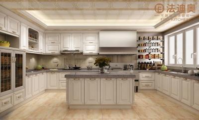 China White Stainless Steel Kitchen Cabinet with Profile Door & Gold Handles for sale
