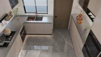 China L-Shaped Beige Modern Stainless Steel Kitchen Cabinets With Glass Doors Design for sale