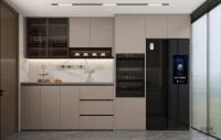 China L-Shaped Beige Modern Stainless Steel Kitchen Cabinets With Glass Doors Design for sale