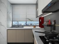 China U-Shaped Wood Grain Stainless Steel Kitchen Cabinet with Red Open Shelf for sale