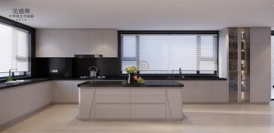 China Grey Stainless Steel Kitchen Cabinet with Curved Island for sale