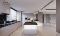 China Grey Stainless Steel Kitchen Cabinet with Curved Island for sale
