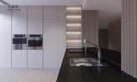 China Grey Stainless Steel Kitchen Cabinet with Curved Island for sale