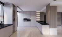 China Grey Stainless Steel Kitchen Cabinet with Curved Island for sale