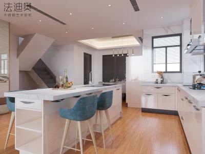 China L-Shaped Stainless Steel Kitchen Cabinet With Functional Island for sale