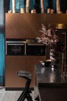 China Rose Gold Stainless Steel Kitchen Cabinets with Geometric Design for sale