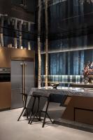 China Rose Gold Stainless Steel Kitchen Cabinets with Geometric Design for sale