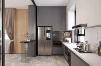 China Gray And Off-White Stainless Steel Kitchen Cabinet With Double Wine Cabinet for sale