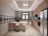 China Wood Grain Stainless Steel Kitchen Cabinet with Quartz Countertop for sale
