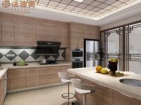 China Wood Grain Stainless Steel Kitchen Cabinet with Quartz Countertop for sale