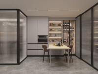 China Grey Stainless Steel Kitchen Cabinet with Wine Storage & Extendable Table for sale