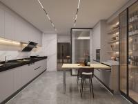 China Grey Stainless Steel Kitchen Cabinet with Wine Storage & Extendable Table for sale