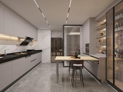 China Grey Stainless Steel Kitchen Cabinet with Wine Storage & Extendable Table for sale
