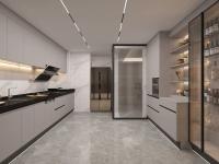 China Grey Stainless Steel Kitchen Cabinet with Wine Storage & Extendable Table for sale