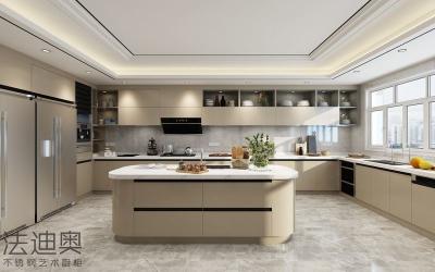 China U-Shaped Stainless Steel Kitchen Cabinet with Arched Island for sale