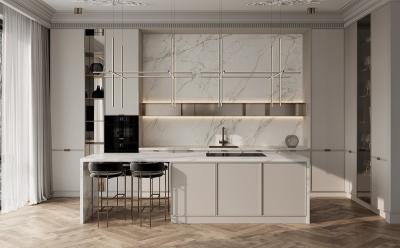 China European Kitchen Cabinets Minimalist Line Aesthetics With Ample Storage for sale