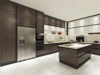 China Dark Wood Stainless Steel Kitchen Cabinets with Island for sale