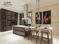 China Dark Wood Stainless Steel Kitchen Cabinets with Island for sale