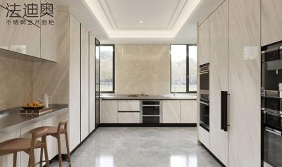 China U-Shaped White Stainless Steel Kitchen Cabinets with Sintered Stone for sale