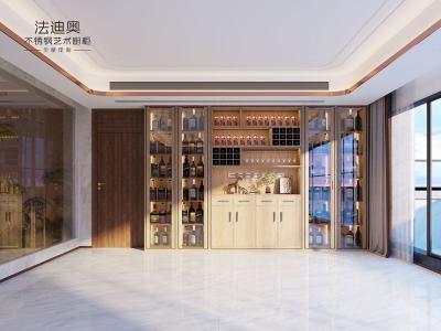 China Wood Grain Stainless Steel Wine Cabinet with Island & LED for sale