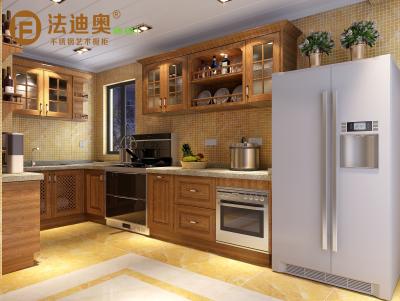 China Wood Grain Stainless Steel Kitchen Cabinets with Glass Doors for sale