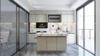 China Dual-Line Design Soft Beige Stainless Steel Kitchen Cabinets for sale