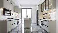 China Dual-Line Design Soft Beige Stainless Steel Kitchen Cabinets for sale