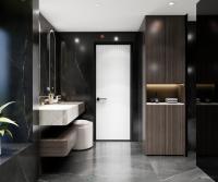 China Stainless Steel Bathroom Vanity With Woodgrain Finish And Split Design for sale