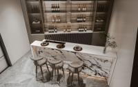 China Wood Grain Stainless Steel Wine Cabinet With High-Low Quartz Design Island for sale