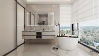 China Light Gray Stainless Steel Bathroom Vanity with Dual Sink Smart Mirror for sale