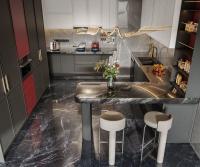 China Blush Red Stainless Steel Kitchen Cabinet with Stone Island for sale