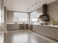 China Titanium Grey Color Luxe U-Shaped Kitchen With No Wall Cabinet Design for sale