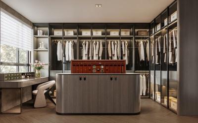 China Electric Lift Stainless Steel Walk-In Closet with Dark Wood Grain for sale