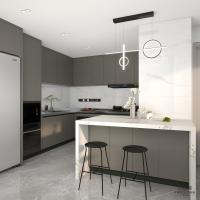 China Brown Color Stainless Steel L-Shaped Kitchen Cabinets With Full-Height Design for sale