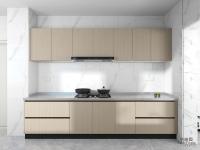 China Light Wood Grain Double Linear Stainless Steel Kitchen Cabinets for sale