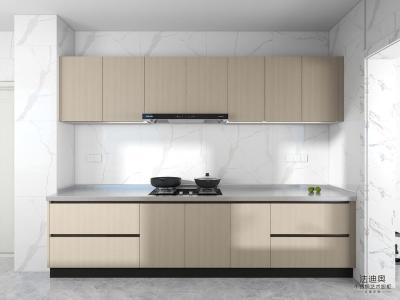 China Light Wood Grain Double Linear Stainless Steel Kitchen Cabinets for sale