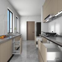 China Light Wood Grain Double Linear Stainless Steel Kitchen Cabinets for sale