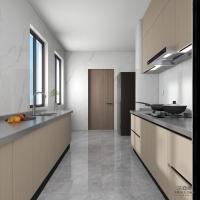 China Light Wood Grain Double Linear Stainless Steel Kitchen Cabinets for sale