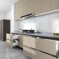 China Light Wood Grain Double Linear Stainless Steel Kitchen Cabinets for sale