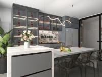 China Gray-Blue Stainless Steel Kitchen Cabinets with Wine Storage & Island for sale