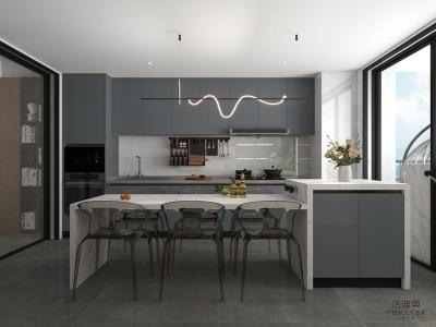 China Gray-Blue Stainless Steel Kitchen Cabinets with Wine Storage & Island for sale