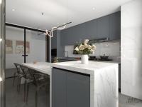 China Gray-Blue Stainless Steel Kitchen Cabinets with Wine Storage & Island for sale