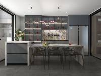 China Gray-Blue Stainless Steel Kitchen Cabinets with Wine Storage & Island for sale