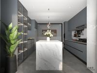 China Gray-Blue Stainless Steel Kitchen Cabinets with Wine Storage & Island for sale