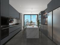 China Gray-Blue Stainless Steel Kitchen Cabinets with Wine Storage & Island for sale