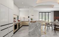 China Wood Grain White U-Shape Stainless Steel Kitchen Cabinets for sale