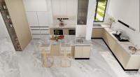 China Wood Grain White U-Shape Stainless Steel Kitchen Cabinets for sale