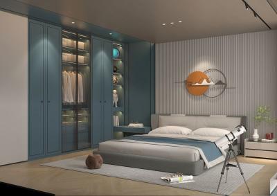 China Blue Grey Stainless Steel Wardrobe New Chinese Style Sliding Door for sale
