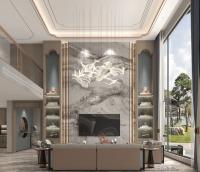 China Wood Grain Stainless Steel TV Cabinet with LED Display Shelves for sale
