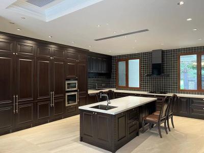 China European U-Shaped Stainless Steel Kitchen with Island & Golden Hardware for sale